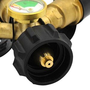 METER STAR Propane Manifold LP Tank Fuel Tee Gauge Adapter Fitting Propane Splitter 3 Way Splitter QCC Connection Cylinder Connector Converter with Leak Detector