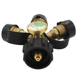 METER STAR Propane Manifold LP Tank Fuel Tee Gauge Adapter Fitting Propane Splitter 3 Way Splitter QCC Connection Cylinder Connector Converter with Leak Detector