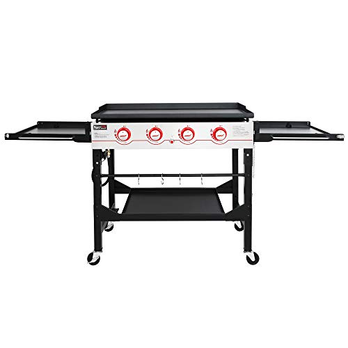 Royal Gourmet GB4000F 36-Inch Flat Top Gas Griddle, 4-Burner Propane BBQ Griddle with Top Cover Lid, Folding Side Shelves and Legs for Large Outdoor Camping, Black