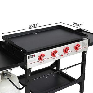 Royal Gourmet GB4000F 36-Inch Flat Top Gas Griddle, 4-Burner Propane BBQ Griddle with Top Cover Lid, Folding Side Shelves and Legs for Large Outdoor Camping, Black