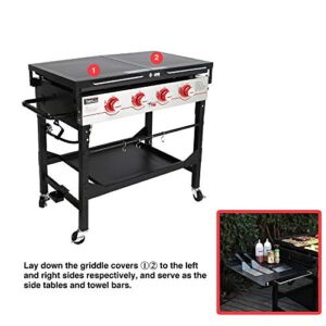 Royal Gourmet GB4000F 36-Inch Flat Top Gas Griddle, 4-Burner Propane BBQ Griddle with Top Cover Lid, Folding Side Shelves and Legs for Large Outdoor Camping, Black