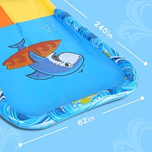 Water Slide for Kids Adult,Inflatable Water Splash Slide Summer Outdoor Toys with 2 Bodyboards Lanes Slip Racing Lawn Water Slide with Water Sprayer Build in Sprinkler for Backyard 20ft