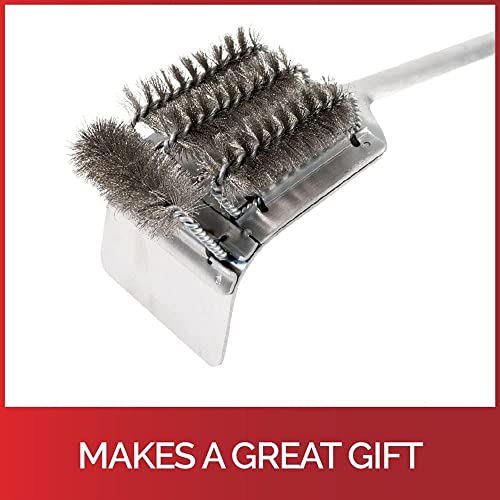 Brush 'n Rake Grill Brush Cleaner Accessory - Coal Rake Tools and Grill Scraper, Cleaning Stainless Steel & Cast Iron Barbecues, Metal Bristles - BBQ Dragon