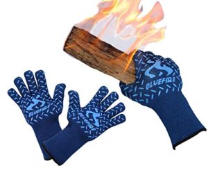 bluefire gloves bbq grill firepit oven mitts heat resistant 932 degrees f lab certified professional grade (x-large, blue)