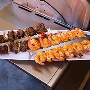 Proud Grill Slide & Serve BBQ Skewers - Set of 4 Stainless Steel Reusable Barbecue Skewers | Ideal for Grilling Shish Kabobs | Use for Beef, Pork, Chicken, Vegetable and Shrimp Kabobs.