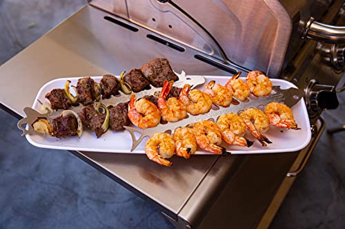 Proud Grill Slide & Serve BBQ Skewers - Set of 4 Stainless Steel Reusable Barbecue Skewers | Ideal for Grilling Shish Kabobs | Use for Beef, Pork, Chicken, Vegetable and Shrimp Kabobs.