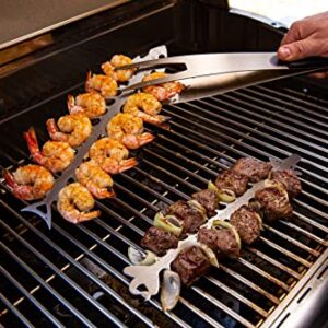 Proud Grill Slide & Serve BBQ Skewers - Set of 4 Stainless Steel Reusable Barbecue Skewers | Ideal for Grilling Shish Kabobs | Use for Beef, Pork, Chicken, Vegetable and Shrimp Kabobs.