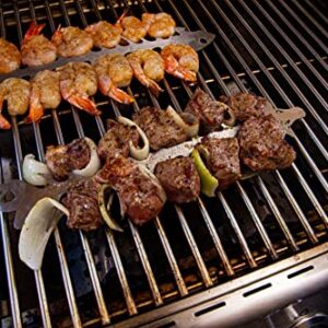 Proud Grill Slide & Serve BBQ Skewers - Set of 4 Stainless Steel Reusable Barbecue Skewers | Ideal for Grilling Shish Kabobs | Use for Beef, Pork, Chicken, Vegetable and Shrimp Kabobs.