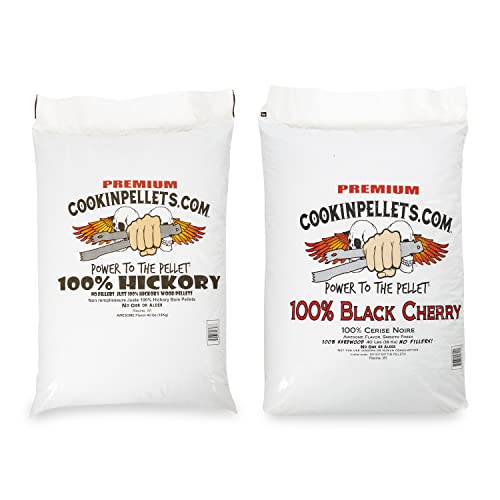 CookinPellets Premium Hickory Grill Smoker Smoking Wood Pellets, 40 Pound Bag Bundle with CookinPellets Black Cherry Smoker Smoking Hardwood Wood Pellets, 40 Pound Bag