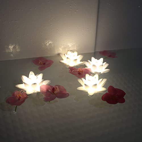 LARDUX Led Floating Candles - 4 Inch Large Flameless Floating Flower Candles Waterproof Reusable Pool Lights Battery-Operated for Swimming Pool Bathtub Fountain Decorations - Pack of 4