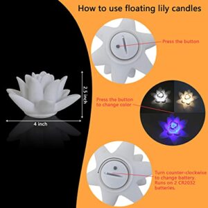 LARDUX Led Floating Candles - 4 Inch Large Flameless Floating Flower Candles Waterproof Reusable Pool Lights Battery-Operated for Swimming Pool Bathtub Fountain Decorations - Pack of 4