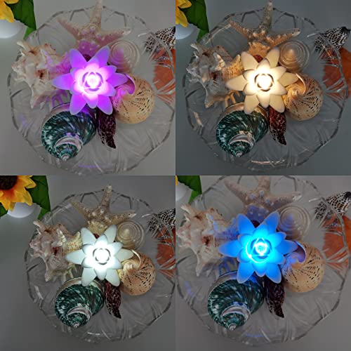 LARDUX Led Floating Candles - 4 Inch Large Flameless Floating Flower Candles Waterproof Reusable Pool Lights Battery-Operated for Swimming Pool Bathtub Fountain Decorations - Pack of 4