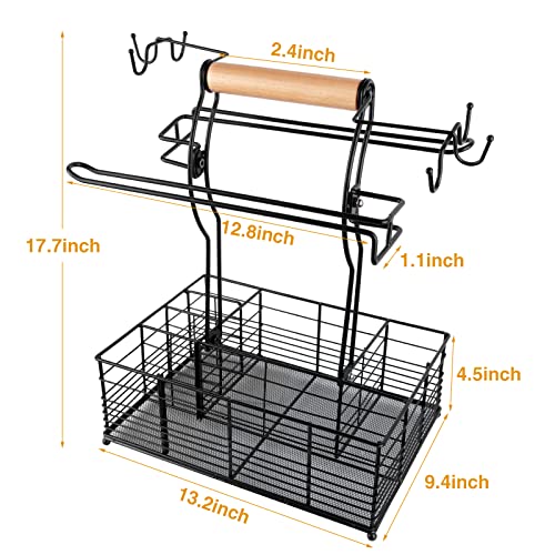 KOSTBAR Metal Grill Caddy, Picnic Condiment Caddy, BBQ Organizer Basket with Paper Towel Holder, Suitable for Camping Outdoor Cooking Utensil Caddy Barbecue Accessories