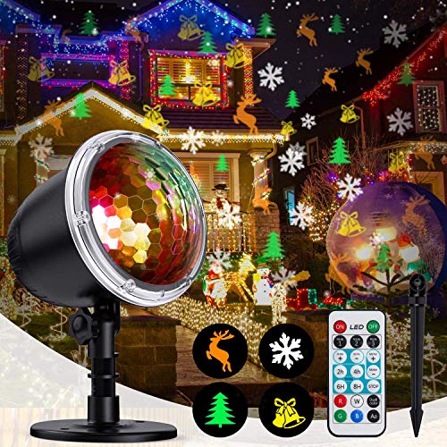 Decorative Lighting Projectors Outdoor, IP65 Waterproof Projection Lamp with Remote Control & Timer Function for Xmas Holiday Party Garden Patio Decoration