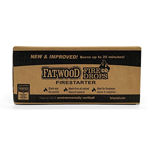 BetterWood Products Firedrop Safe and Nontoxic All Natural Fatwood Firestarters for Woodstoves, Fireplaces, Firepits, Grills, and Campfires, 48 Pack