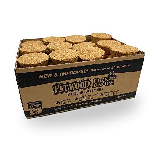 BetterWood Products Firedrop Safe and Nontoxic All Natural Fatwood Firestarters for Woodstoves, Fireplaces, Firepits, Grills, and Campfires, 48 Pack