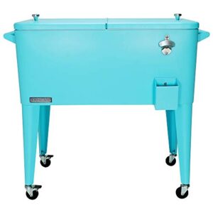 permasteel ps-203-turq-am 80 quart portable rolling patio cooler, turquoise