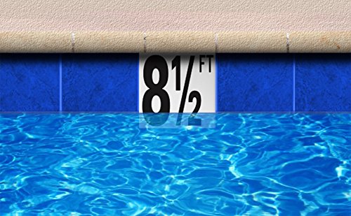 Ceramic Swimming Pool Deck Depth Marker " 3" Abrasive Non-Slip Finish, 5 inch Font