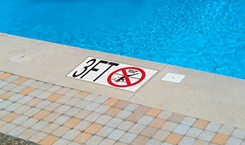 Ceramic Swimming Pool Deck Depth Marker " 3" Abrasive Non-Slip Finish, 5 inch Font