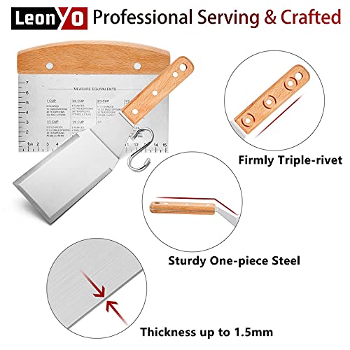 Leonyo Griddle Accessories Set of 22, Flat Top Grill Accessories Stainless Steel Griddle Spatula with Burger Press, Metal Scraper, Fish Turner, BBQ Grill Tool for Teppanyaki Hibachi Camping Grilling