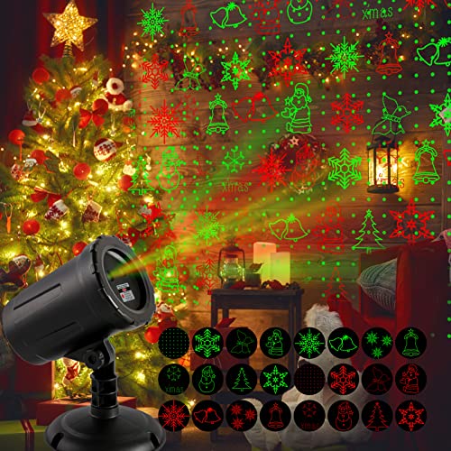 Christmas Laser Lights, Projector Lights Led Landscape Spotlight Red and Green Star Show with Rf Wireless Remote Christmas Decorative for Indoor Outdoor Garden Patio Wall Xmas Holiday Party