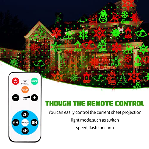 Christmas Laser Lights, Projector Lights Led Landscape Spotlight Red and Green Star Show with Rf Wireless Remote Christmas Decorative for Indoor Outdoor Garden Patio Wall Xmas Holiday Party