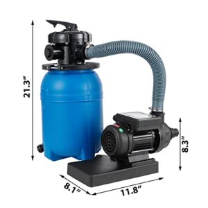 ZBPRESS Sand Filter Pump 1/3HP,10" Tank Sand Pool Filters for Above Ground Pools,2640 GPH,for Pools Up to 10000 Gallons,22 Pound Capacity