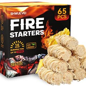 Shwuevei 65 pcs Fire Starter - Natural Fire Starters for Fireplace, Pellet Stove & Wood, Fire Pit, Smoker, BBQ, Chimney, Pizza Oven - Fire Starters for Grill, Charcoal Starter