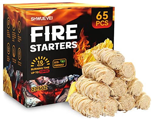 Shwuevei 65 pcs Fire Starter - Natural Fire Starters for Fireplace, Pellet Stove & Wood, Fire Pit, Smoker, BBQ, Chimney, Pizza Oven - Fire Starters for Grill, Charcoal Starter