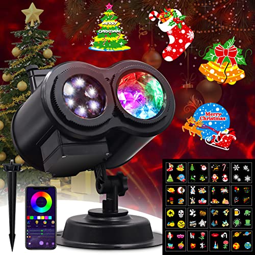 Holiday Projector Lights,App Control,Halloween Projection Outdoor,Christmas Light Projector,16 HD Holiday Slides+10 Optional Ocean Waves,IP65 Waterproof,Christmas and Birthday Party Decorations