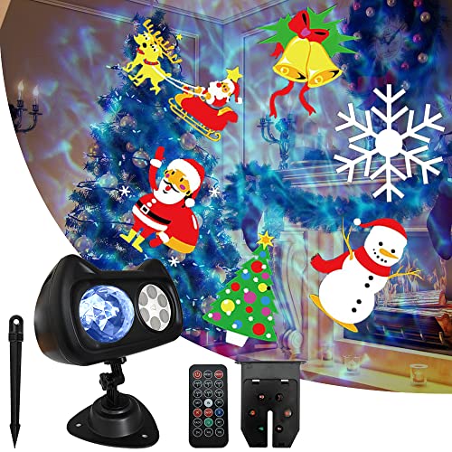 FCXJTU Christmas Halloween Projector Lights Outdoor, 2-in-1 LED Christmas Snowflake Projectors with 96 HD Effects 3D Ocean Wave Patterns Waterproof Remote Control Timer for Xmas Party Decorations