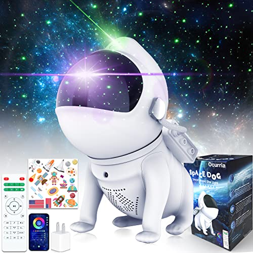 Star Projector Galaxy Night Lights Christmas Gift -5 in 1 Galaxy Projector Space Dog Design 21 Colors, Bluetooth Speaker, 8 White Noise, Ceiling Star Night Light for Adult Kid Halloween Holiday Party