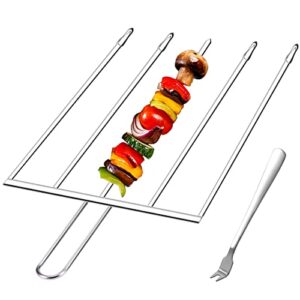 5 in 1 kabob skewers for grilling with slider – stainless steel bbq skewers, metal barbecue skewers for kabobs, shish kebab grill skewers & ideal kabob sticks for shrimp veggie meat chicken