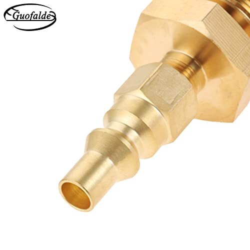 GUOFALDE 1/4" Quick Connect Disconnect Plug, Low Pressure Convert, Propane Brass Adapter Quick Connect Fitting, with 1lb Bottle Tank Thread for RV Portable BBQ Grill, Heater