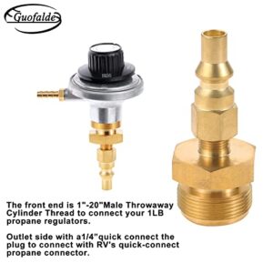 GUOFALDE 1/4" Quick Connect Disconnect Plug, Low Pressure Convert, Propane Brass Adapter Quick Connect Fitting, with 1lb Bottle Tank Thread for RV Portable BBQ Grill, Heater