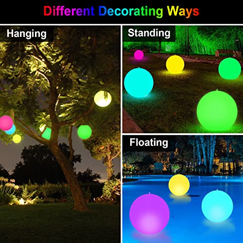 Solar Floating Pool Lights, 14" Pool Lights That Float with RGB Color Changing Inflatable Waterproof Solar Pool Lights for Swimming Pool Hangable Solar Pool Balls for Beach Garden Pathway (2 Pack)