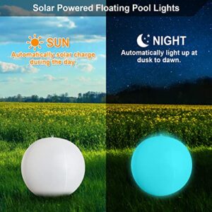 Solar Floating Pool Lights, 14" Pool Lights That Float with RGB Color Changing Inflatable Waterproof Solar Pool Lights for Swimming Pool Hangable Solar Pool Balls for Beach Garden Pathway (2 Pack)