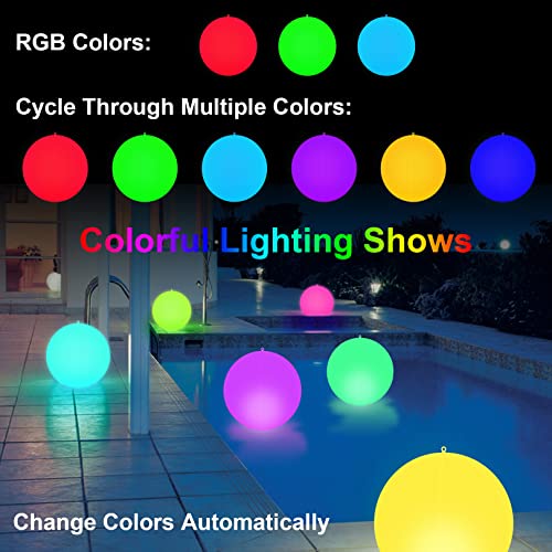 Solar Floating Pool Lights, 14" Pool Lights That Float with RGB Color Changing Inflatable Waterproof Solar Pool Lights for Swimming Pool Hangable Solar Pool Balls for Beach Garden Pathway (2 Pack)