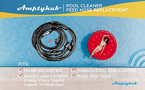 Amptyhub G6 Pool Cleaner Feed Hose Replacement for Zodiac Polaris 280 380 Black Max pool cleaner (Not compatiable With Polaris 360)