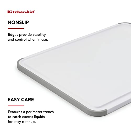 KitchenAid Classic Plastic Cutting Board with Perimeter Trench and Non Slip Edges, Dishwasher Safe, 11 inch x 14 inch, White and Gray & Classic Slotted Turner, One Size, Black 2, 13.66-Inch