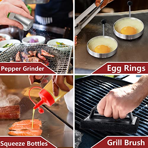 21Pcs Griddle Accessories Kit, Leonyo BBQ Flat Top Grill Accessories, Outdoor Camping Stainless Steel Metal Spatula Tools Set with 12" Melting Dome, Bacon Press, Burger Patty Maker, Meat Tenderizer