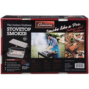 Indoor Outdoor Stovetop Smoker - Stainless Steel Smoker Box w/ Oak Wood Chips & Recipes- Works On Any Heat Source, Indoor Stovetop or Outdoor BBQ Grill-Great Fathers Day Gift & Grilling Gift for Men