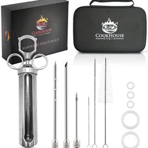 Meat Injectors for Smoking - Stainless Steel Marinade Injector Kit with Case and Window for BBQ, Grilling - 3 Syringe Needles for Injection of Flavor, Sauce - Food Injector for Turkey, Beef, Brisket