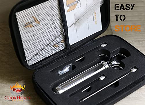 Meat Injectors for Smoking - Stainless Steel Marinade Injector Kit with Case and Window for BBQ, Grilling - 3 Syringe Needles for Injection of Flavor, Sauce - Food Injector for Turkey, Beef, Brisket