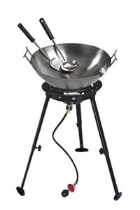 eastman outdoors 37212 outdoor gourmet 22 inch carbon steel wok kit,black & steel