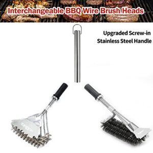 Grill Brush for Outdoor Grill, NOBNOI 2 in 1 Stainless BBQ Grill Brush Kit, Safe Bristle Free Brush with Scraper, BBQ Accessories with Replaceable Heads, Grill Cleaning Kit for All Grill Grates