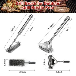 Grill Brush for Outdoor Grill, NOBNOI 2 in 1 Stainless BBQ Grill Brush Kit, Safe Bristle Free Brush with Scraper, BBQ Accessories with Replaceable Heads, Grill Cleaning Kit for All Grill Grates