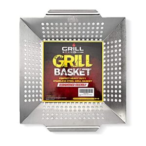 heavy duty stainless steel vegetable bbq basket for grilling – large, thick veggie grilling basket is perfect for grills, smokers & even indoor use – dishwasher friendly & easy to clean grill basket