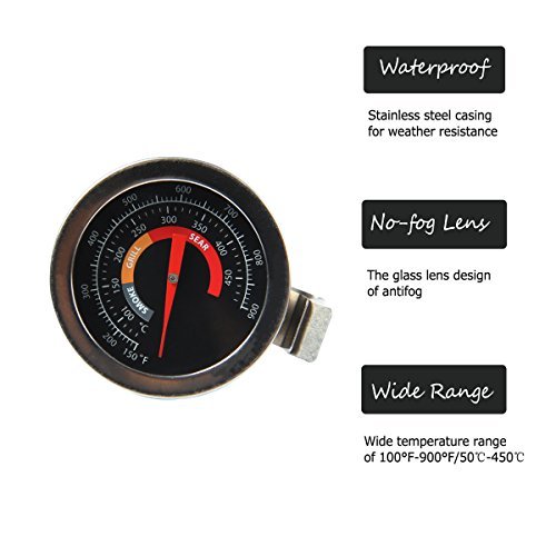 KAMaster 2" BBQ Grill Temperature Gauge for Big Green Egg,Stainless Steel Waterproof Body,150-900°F Clear Scale Dial Temperature Gauge for All BGE Thermometer Replacement ,Char Griller Kamado Smoker