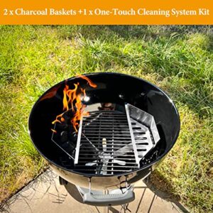 Charcoal Basket Briquet Holders/Ash Catcher and One-Touch Cleaning System Accessories for 22-1/2" Weber Kettle Grill,Replacement Parts for Weber Charcoal, Master Touch Series Grills,Stainless Steel